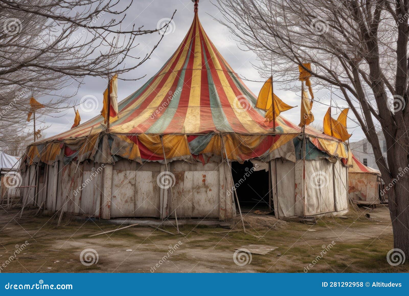 Faded, Peeling Circus Tent in Disrepair Stock Illustration ...
