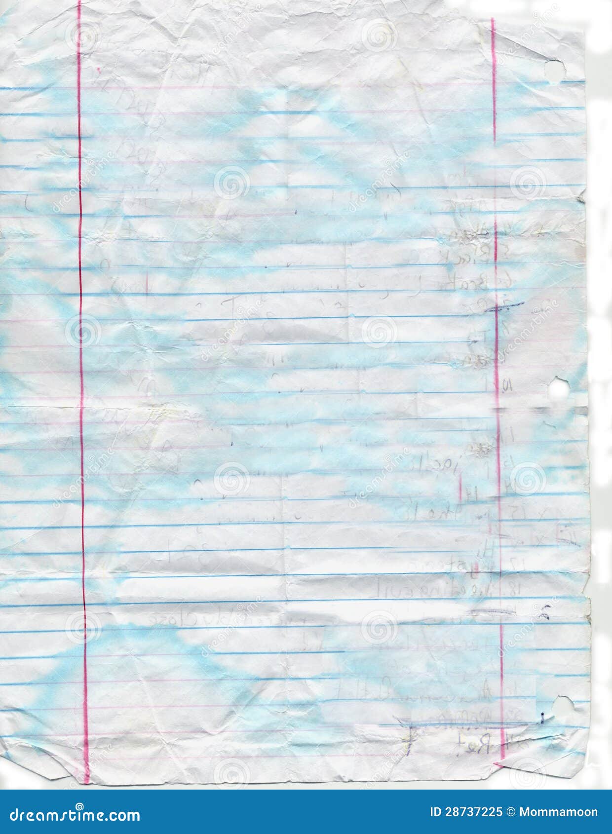 Faded, Stained and Torn Notebook Paper Stock Image - Image of blue ...