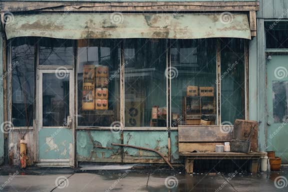 Faded Store Signage with Broken Windows Stock Image - Image of grunge ...
