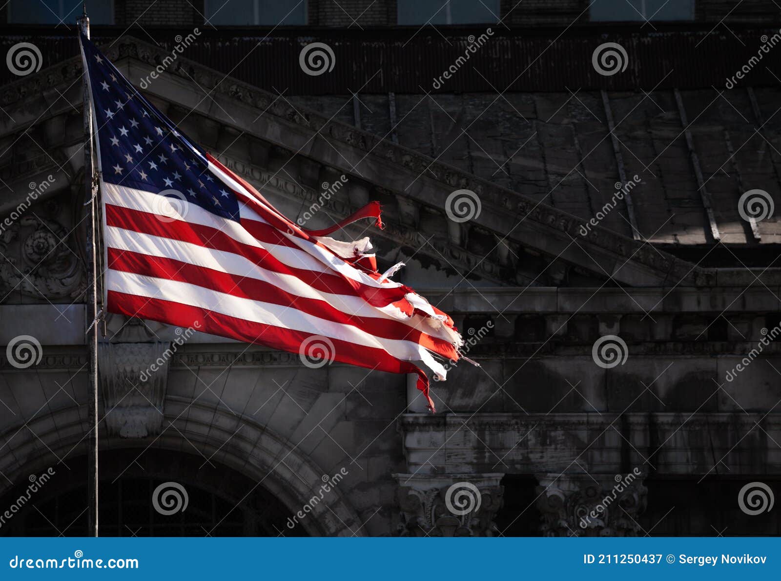 Faded USA Flag in Front of Abandoned Building Stock Image - Image of ...
