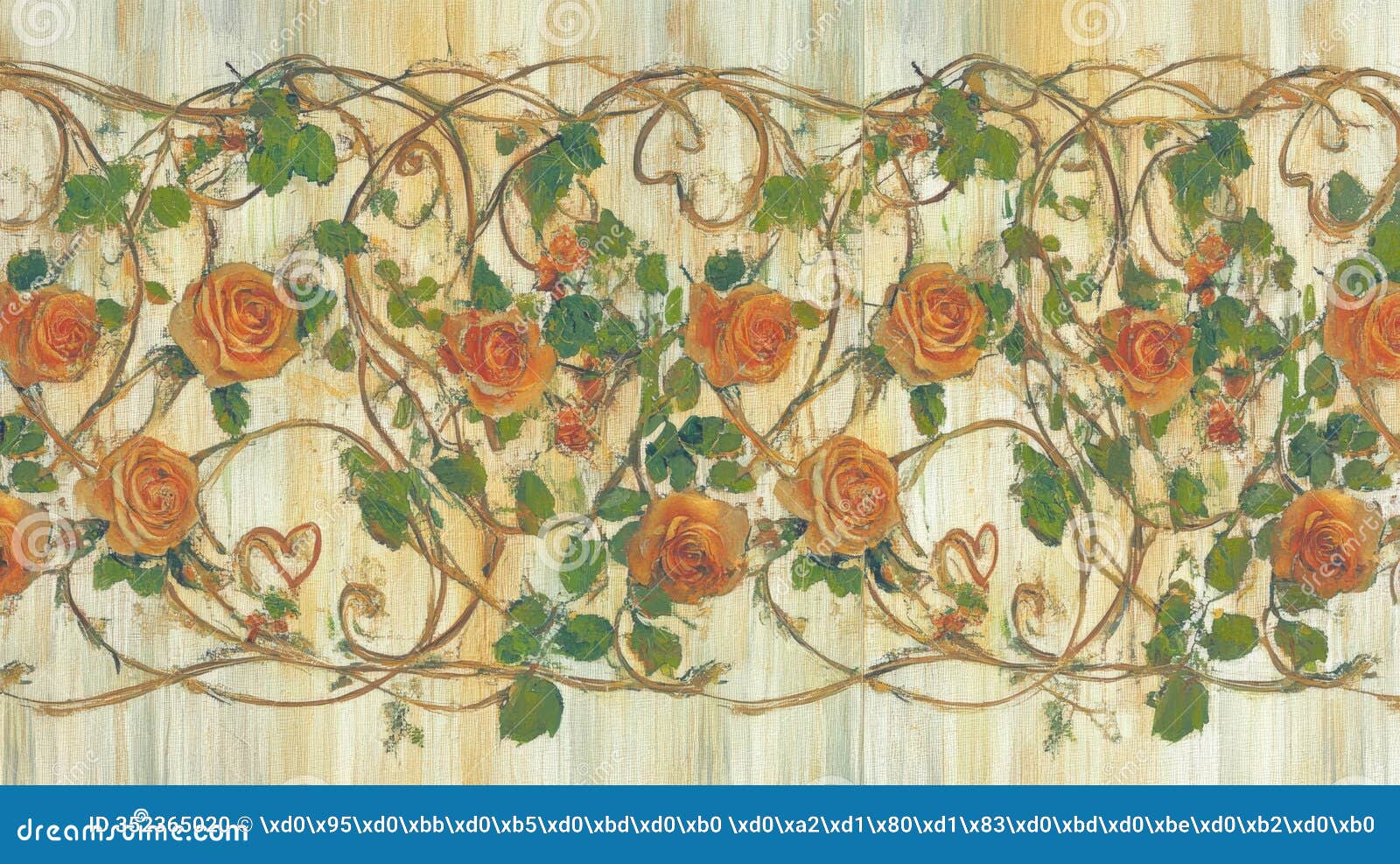 Faded Vintage Roses with Heart-shaped Leaves Create a Delicate ...