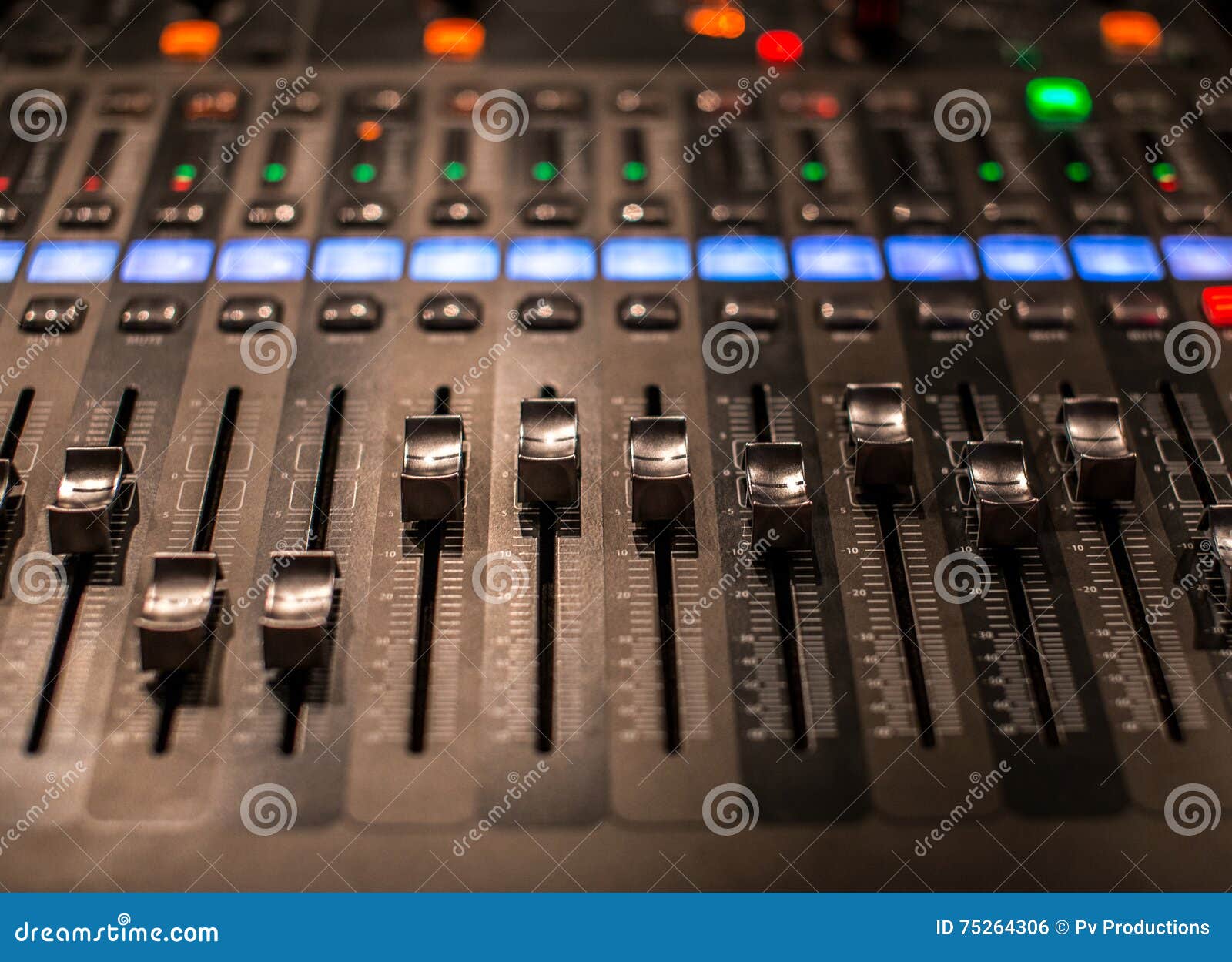 Fader Digital Mixing Console with Volume Meter Stock Photo - Image of ...