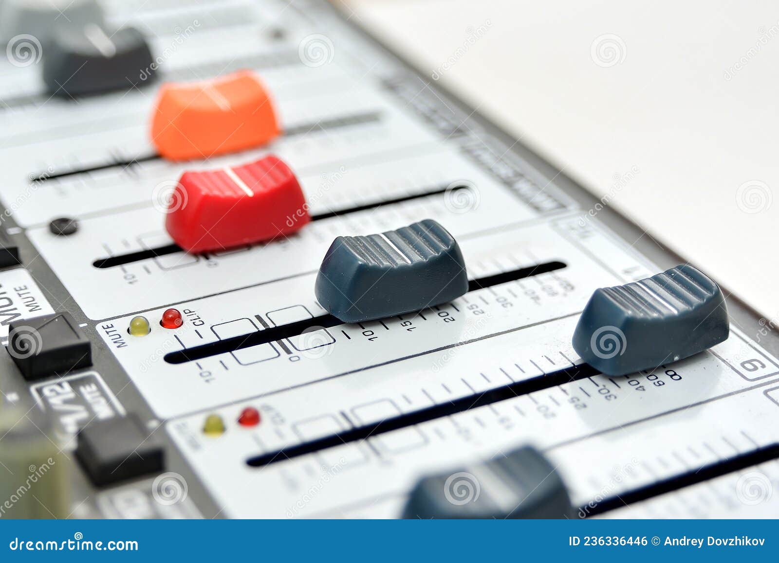 Fader Spread Out in Different Directions on a Mixing Console, Close-up ...