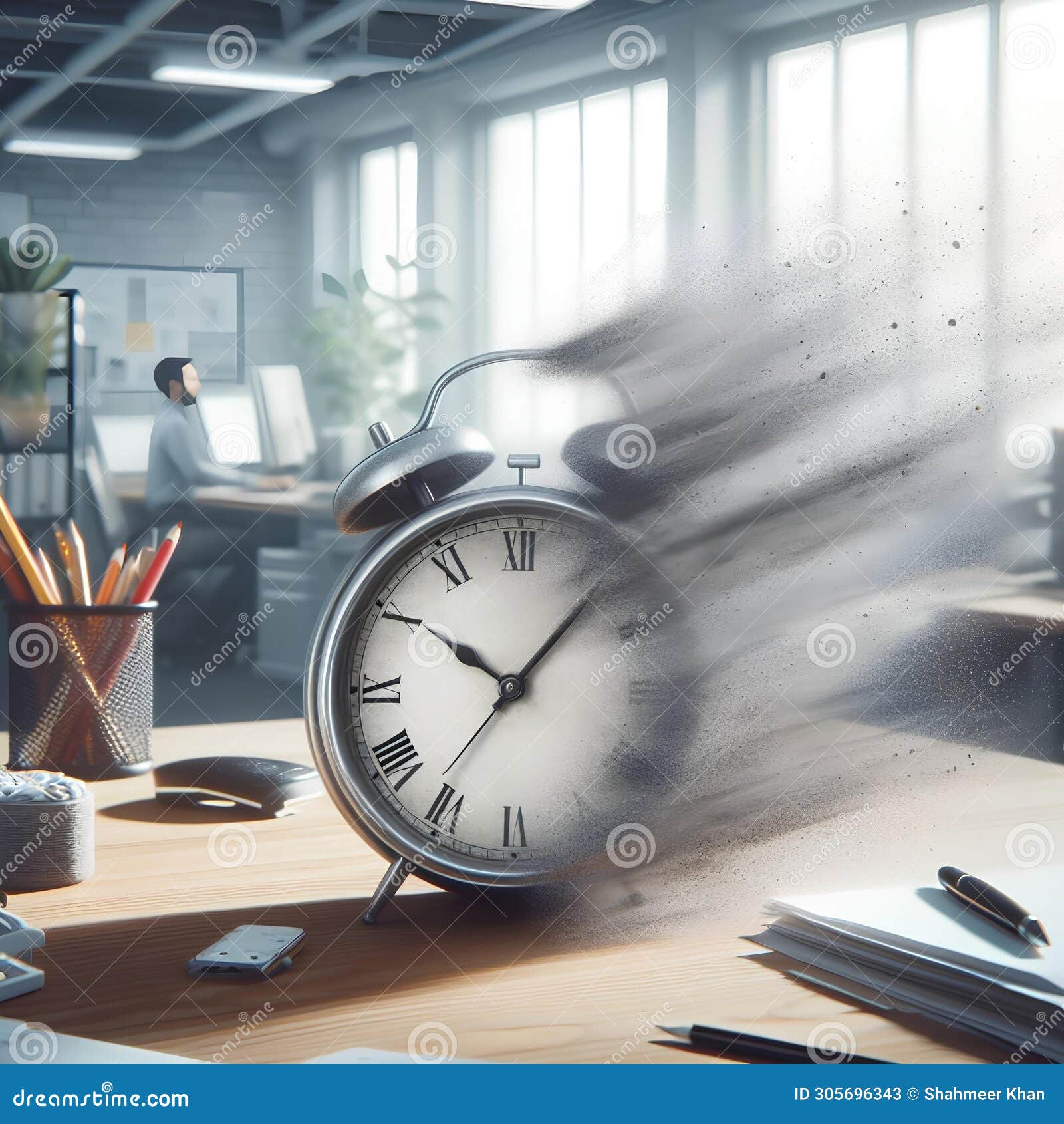 Fading Clock on Desk: Time Dissolving into Dust -Modern Office ...