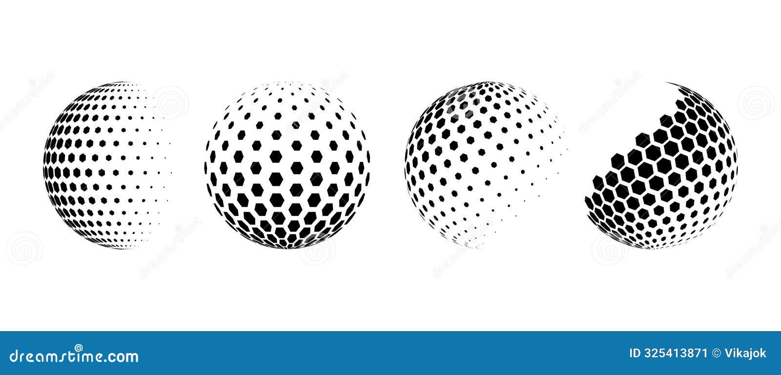 Fading Halftone Pattern Sphere Set. Hexagon Wireframe 3d Circle ...