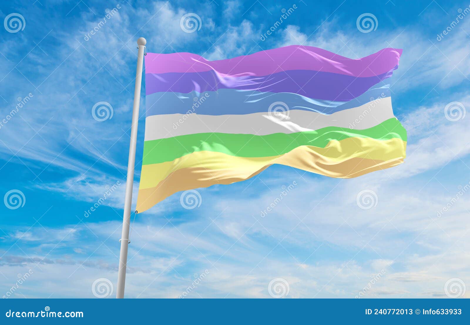 Fae Faer Lesbian Pride Flag Waving In The Wind At Cloudy Sky Freedom