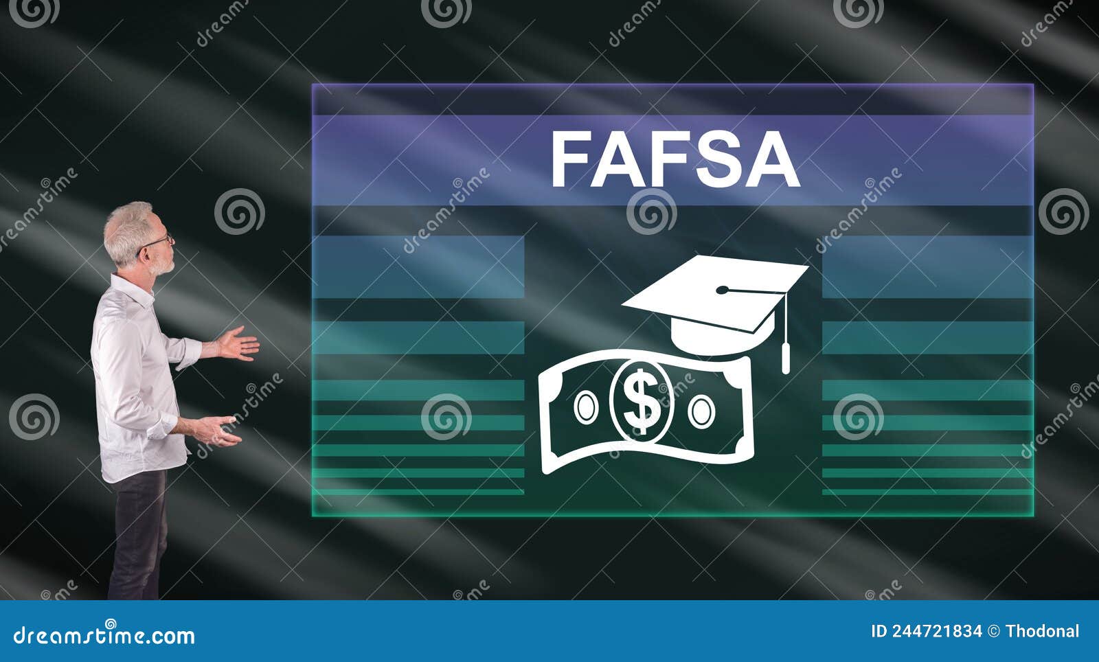 A Fafsa Concept Explained by a Businessman on a Wall Screen Stock Photo ...