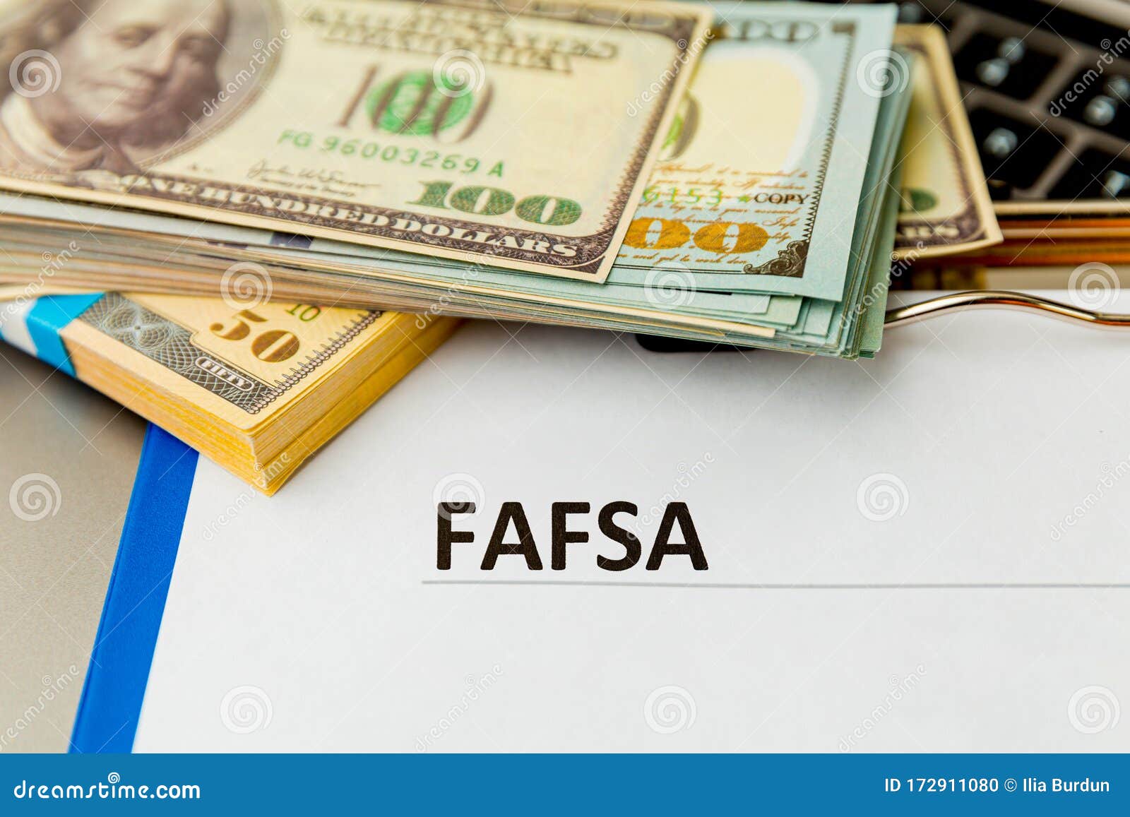 Fafsa Empty Statement Document and Money at the Desk. Stock Photo ...