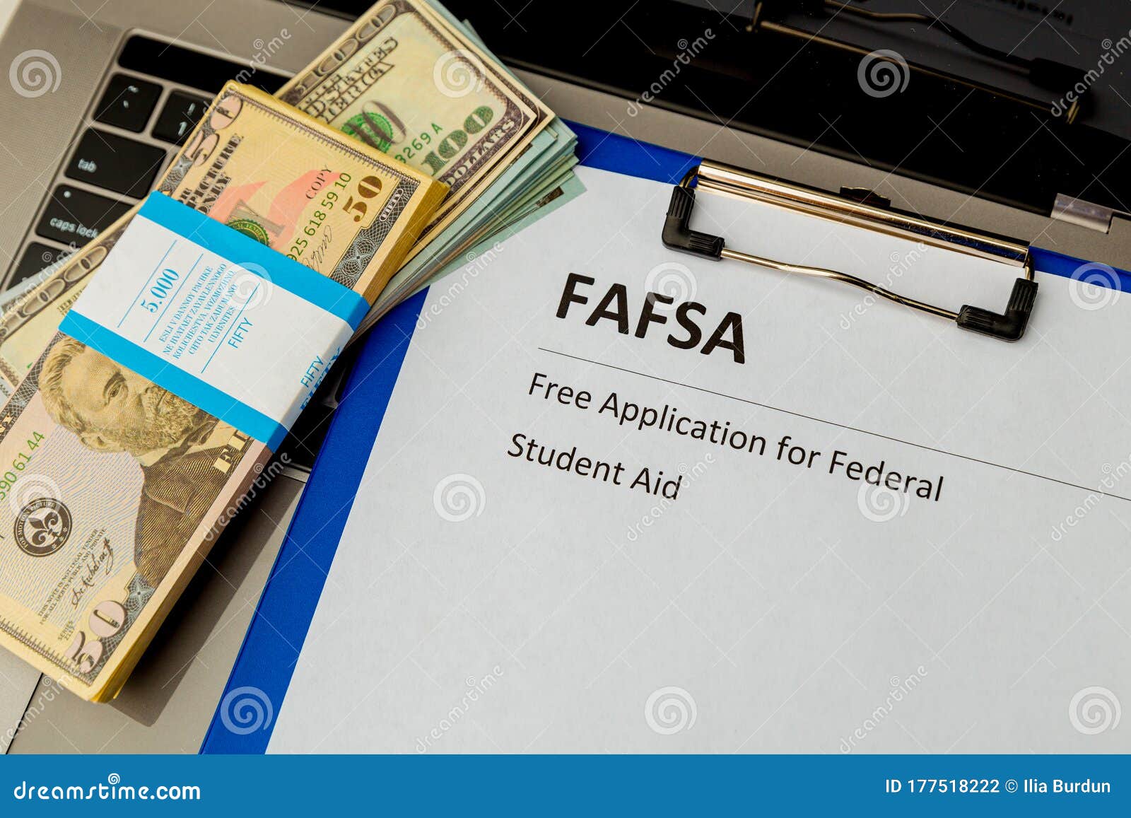 Fafsa. Student Aid. Money on the Table. Stock Photo - Image of school ...
