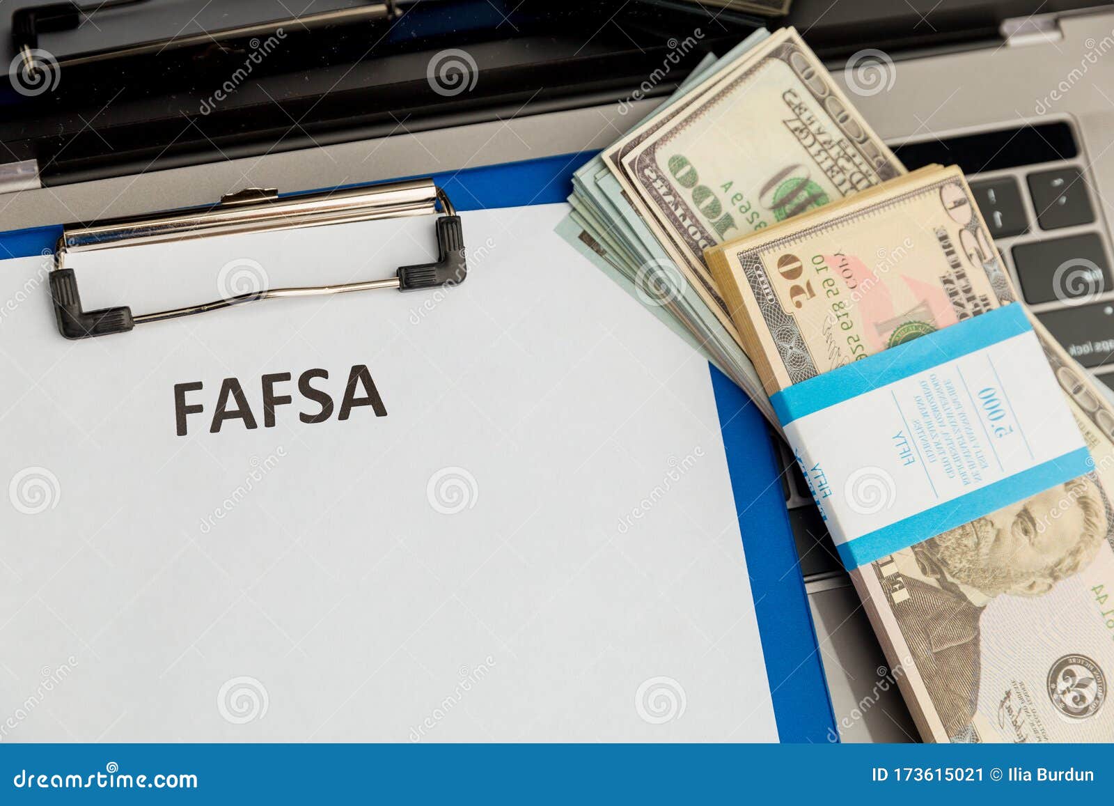 Fafsa. Student Aid Statement Form and Money on the Tablet. Stock Image ...