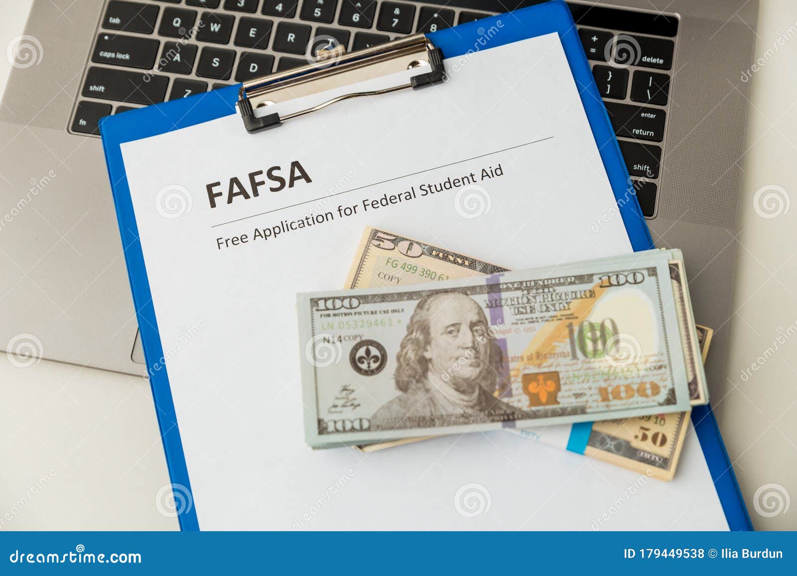 Fafsa. Student Aid Statement Form and Money on the Tablet. Stock Photo ...