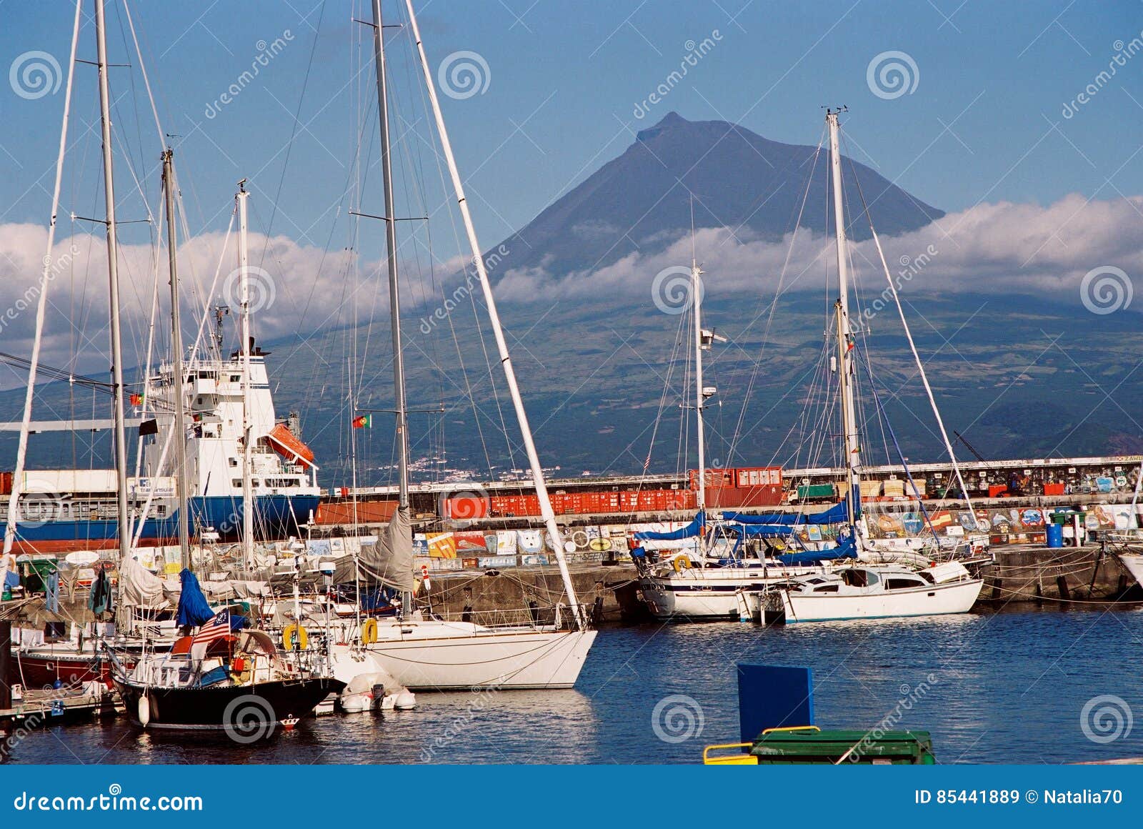 Faial Marina with the Pico Island Editorial Stock Image - Image of ...