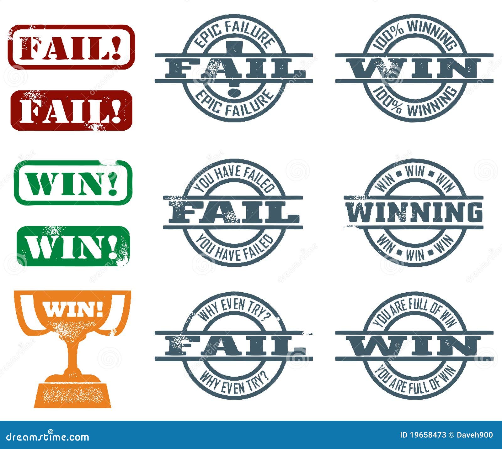 Fail and Win Stamps stock vector. Illustration of epic - 19658473