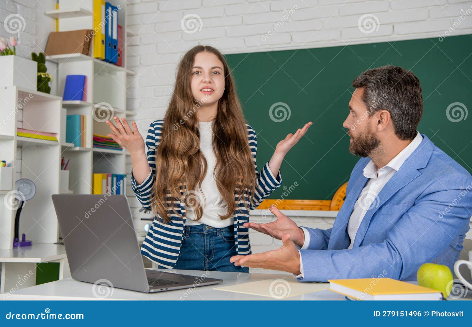 Failed Girl with Tutor in Classroom Use Laptop Stock Photo - Image of ...