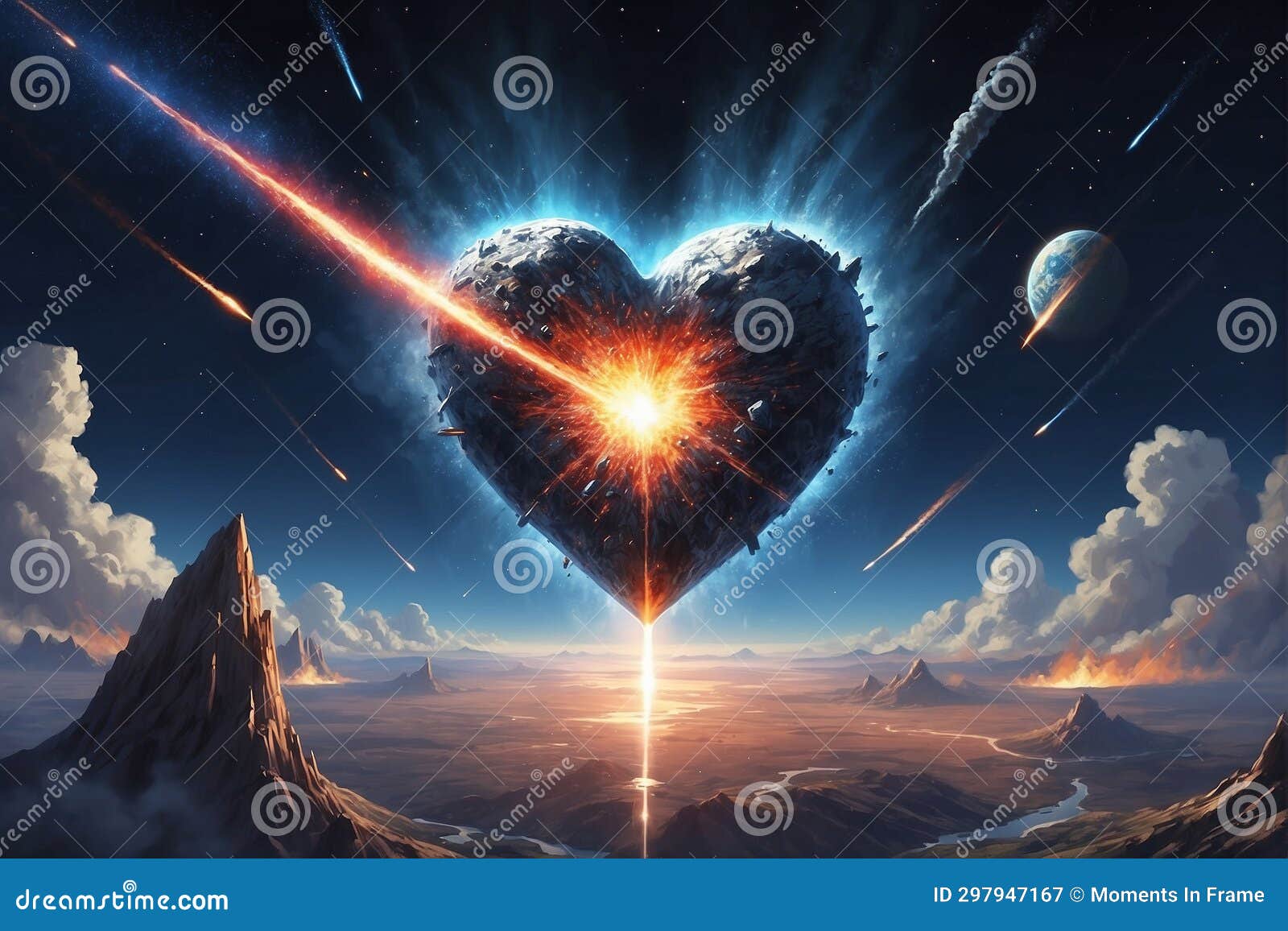Heart in Space and Fiery Explosion of the Heart Stock Illustration ...