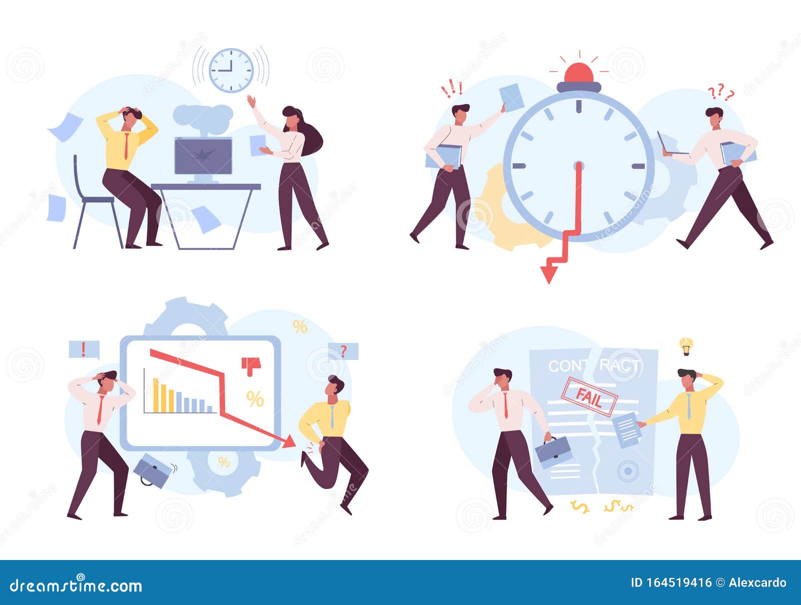 Failures at Job Flat Vector Color Illustrations Set Stock Vector ...