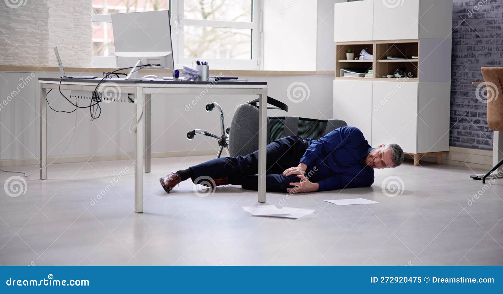 Faint Accident in Office. Fall from Chair Stock Image - Image of slip ...
