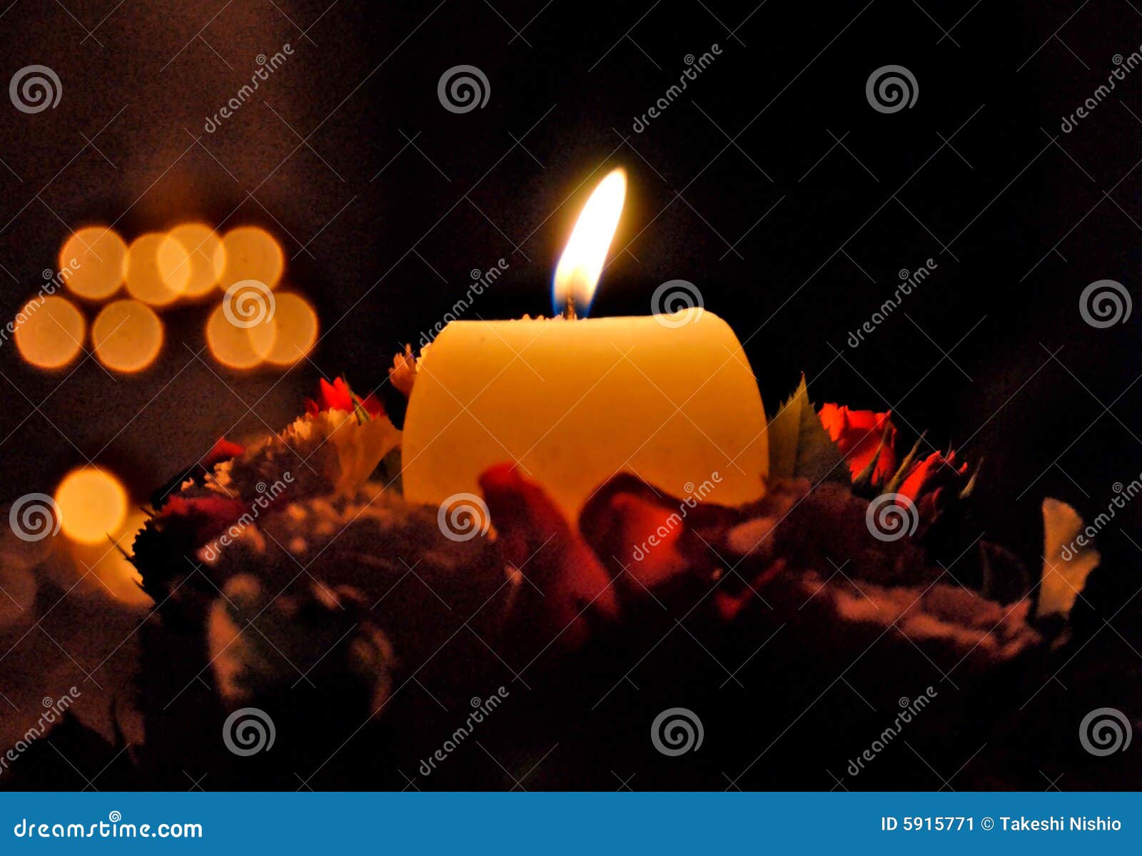 Faint Glimmer of a Candle Over Flowers Stock Image - Image of party ...