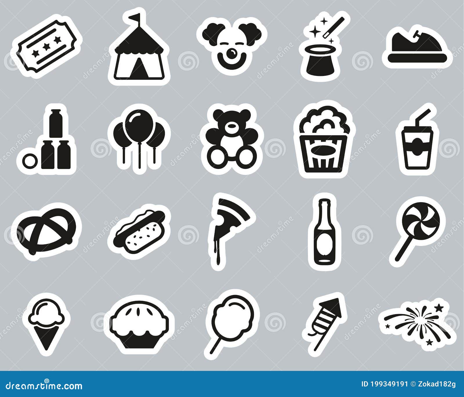 Fair or Carnival Icons Black & White Sticker Set Big Stock Vector ...