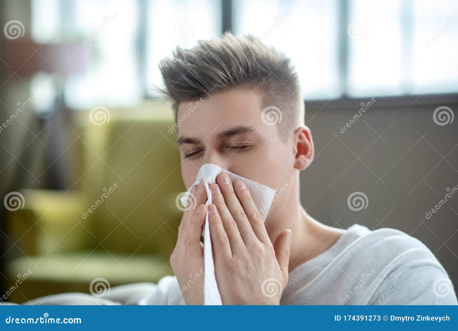 Fair-haired Young Man Looking Sick and Sneezing Stock Image - Image of ...