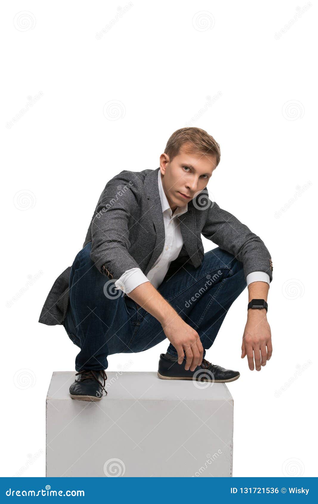 Fair Man in Suit Isolated Shot on a Cube Stock Photo - Image of ...