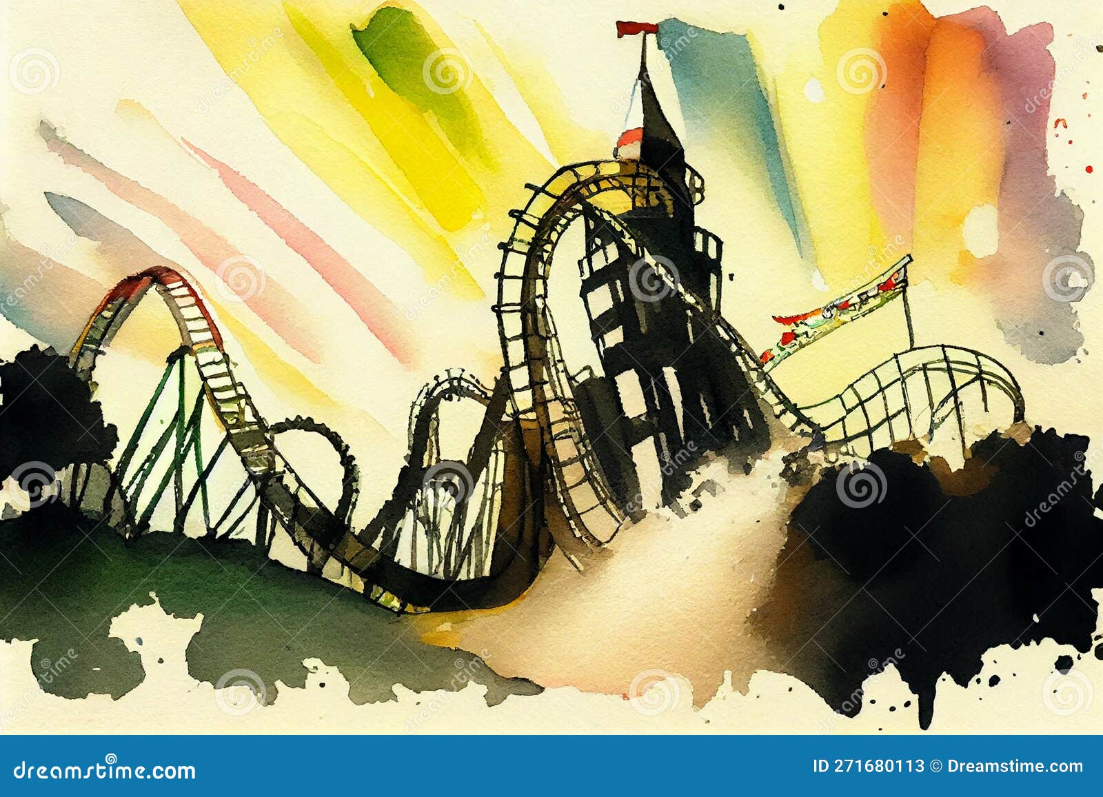 Fair with Roller Coasters. Amusement Park Drawing with Bit of ...