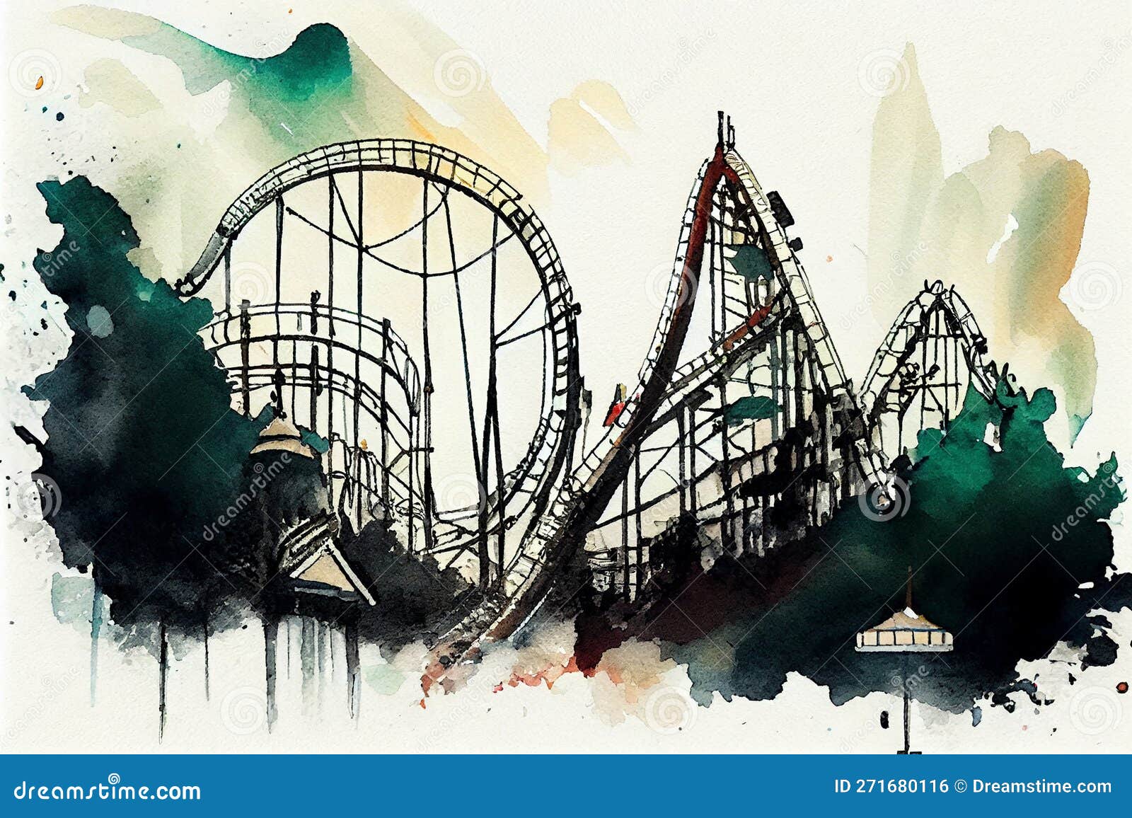 Fair with Roller Coasters. Amusement Park Drawing with Bit of ...