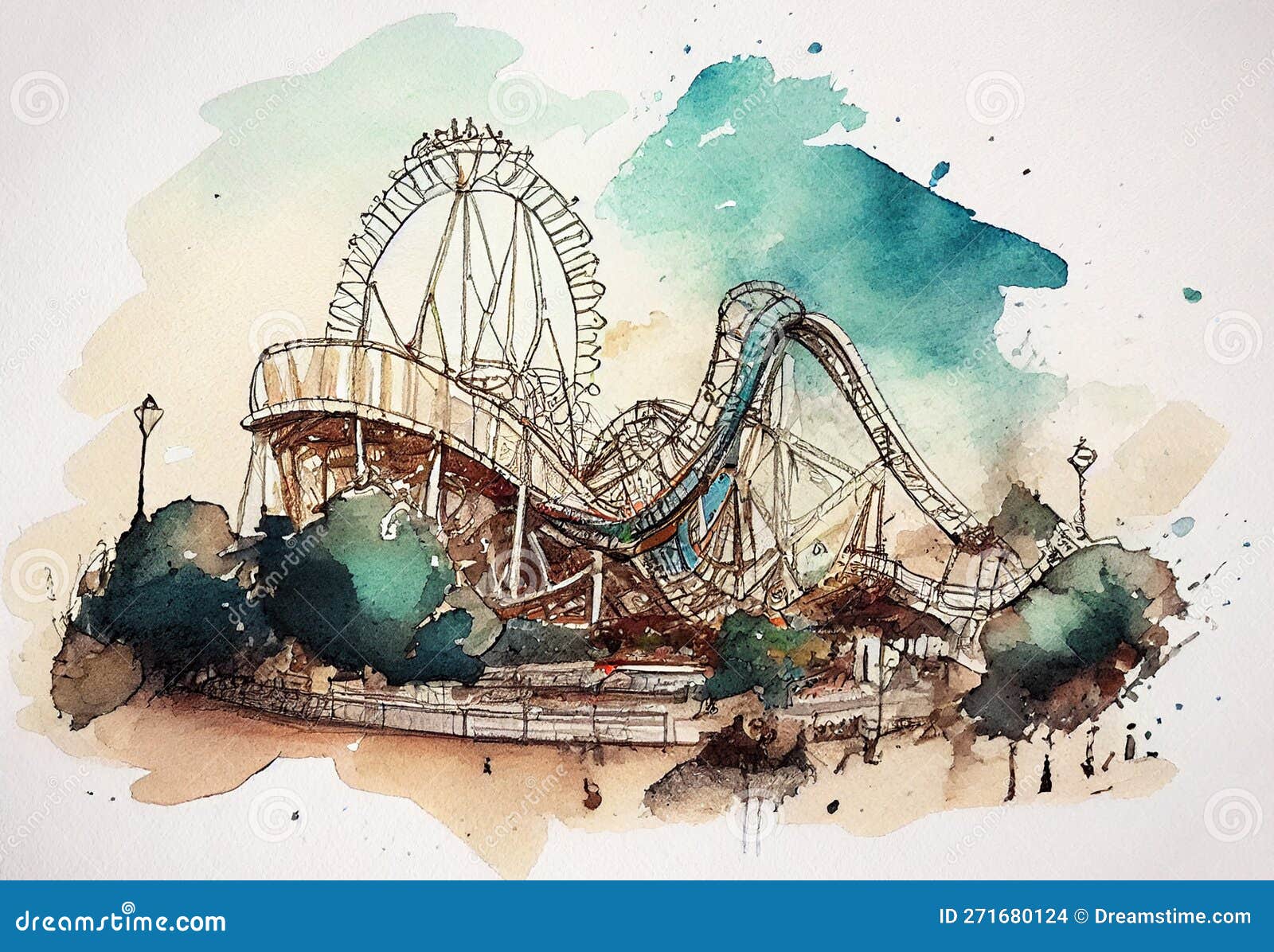 Fair with Roller Coasters. Amusement Park Drawing with Bit of ...