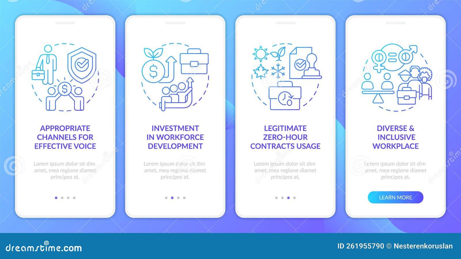 Fair Working Policy Blue Gradient Onboarding Mobile App Screen Stock ...