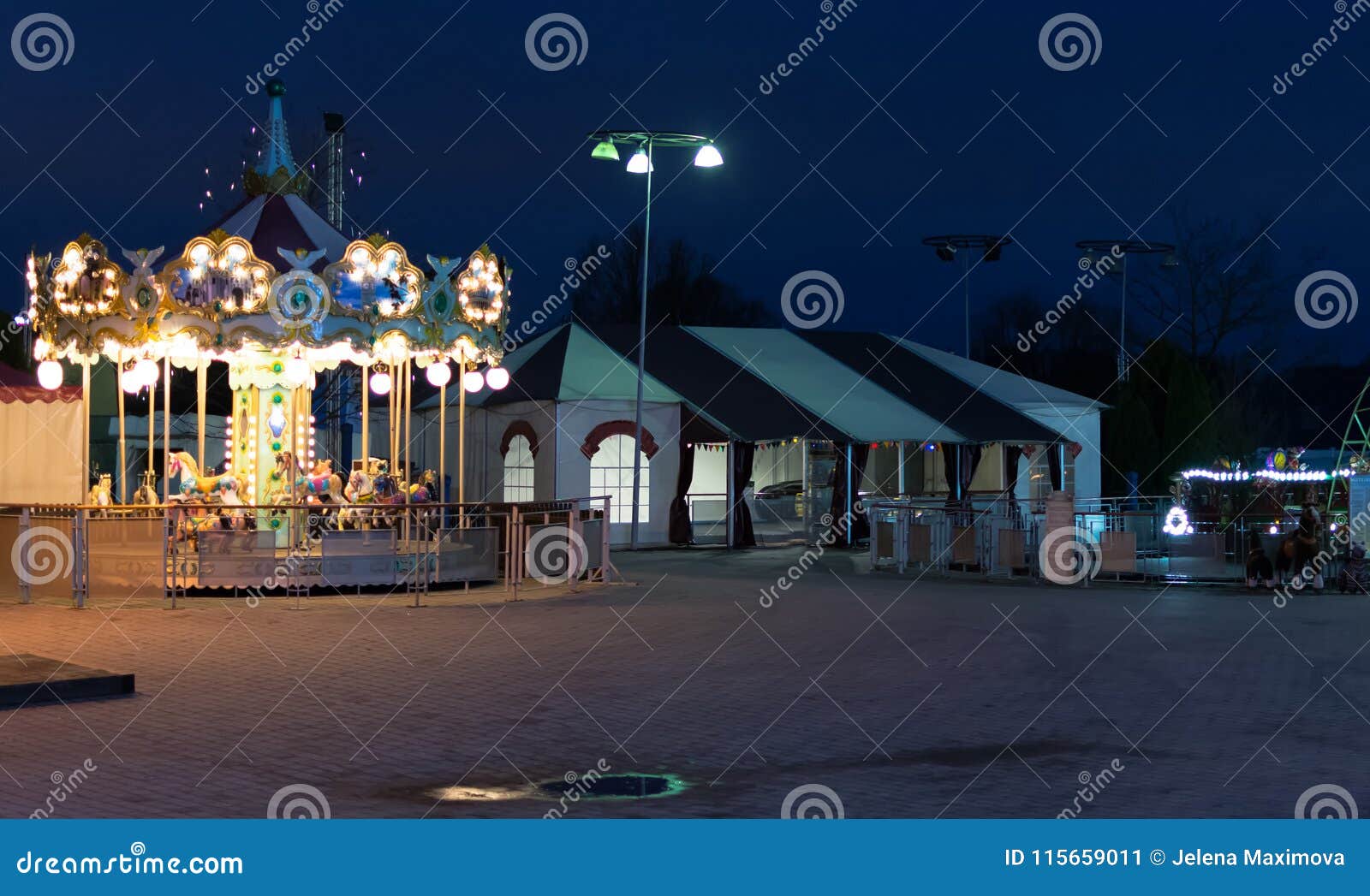 Fairground Carousel at Night Stock Image - Image of dusk, activity ...