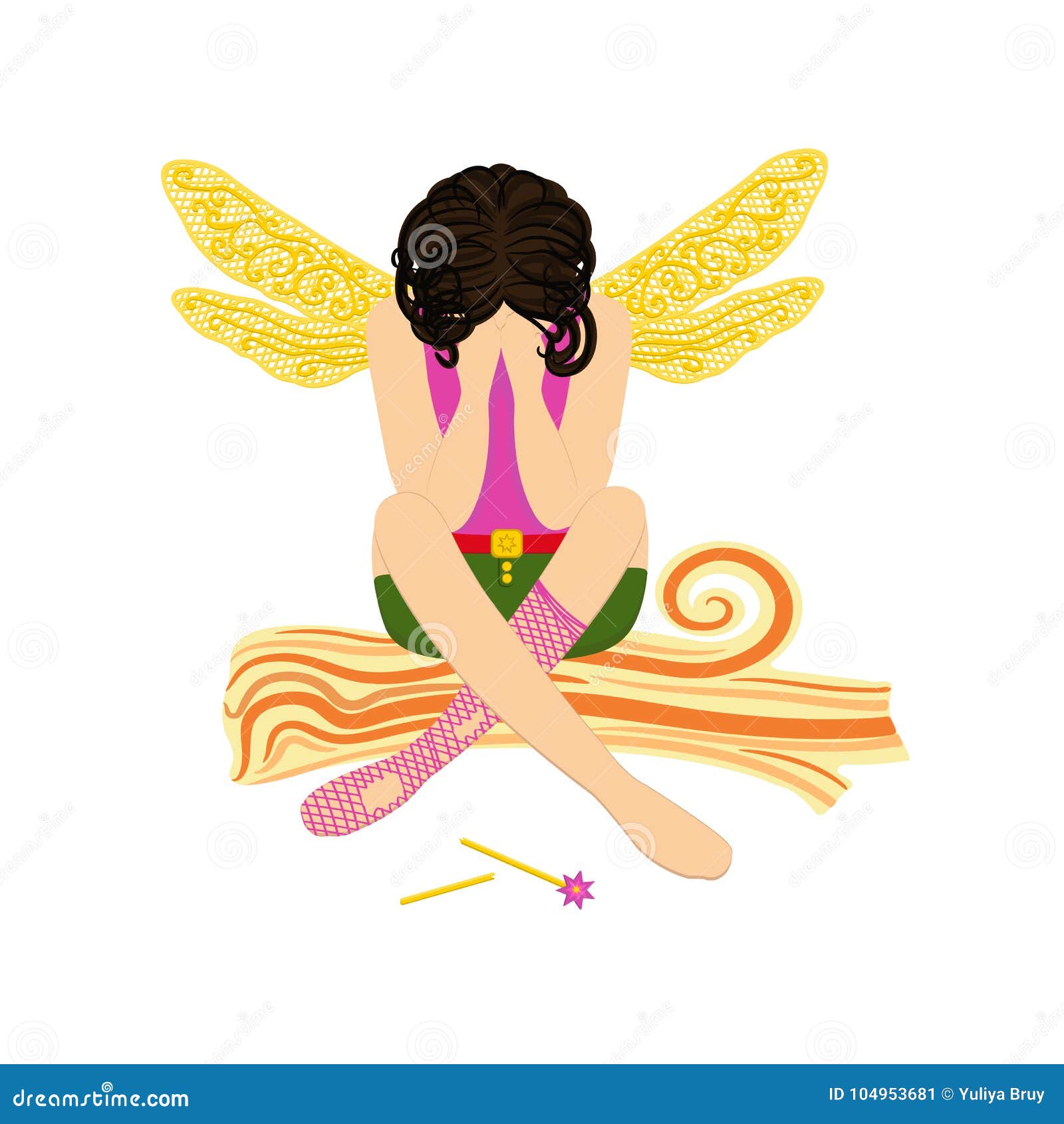 Weeping Elf Fairy With Wings. Cute Sobbing Blond Girl Sorceress In ...