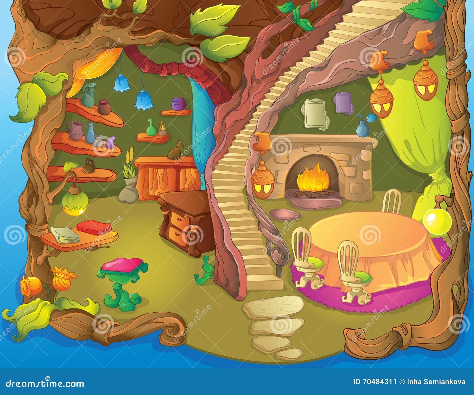 Fairy Diinner Room and Library Stock Vector - Illustration of cottage ...