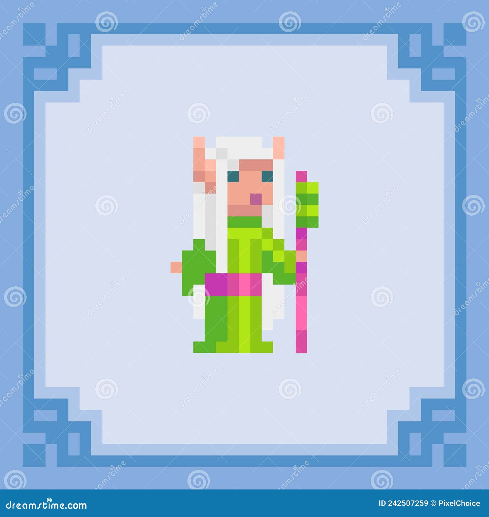Fairy Elf with a Staff. Pixel Art Character Stock Vector - Illustration ...