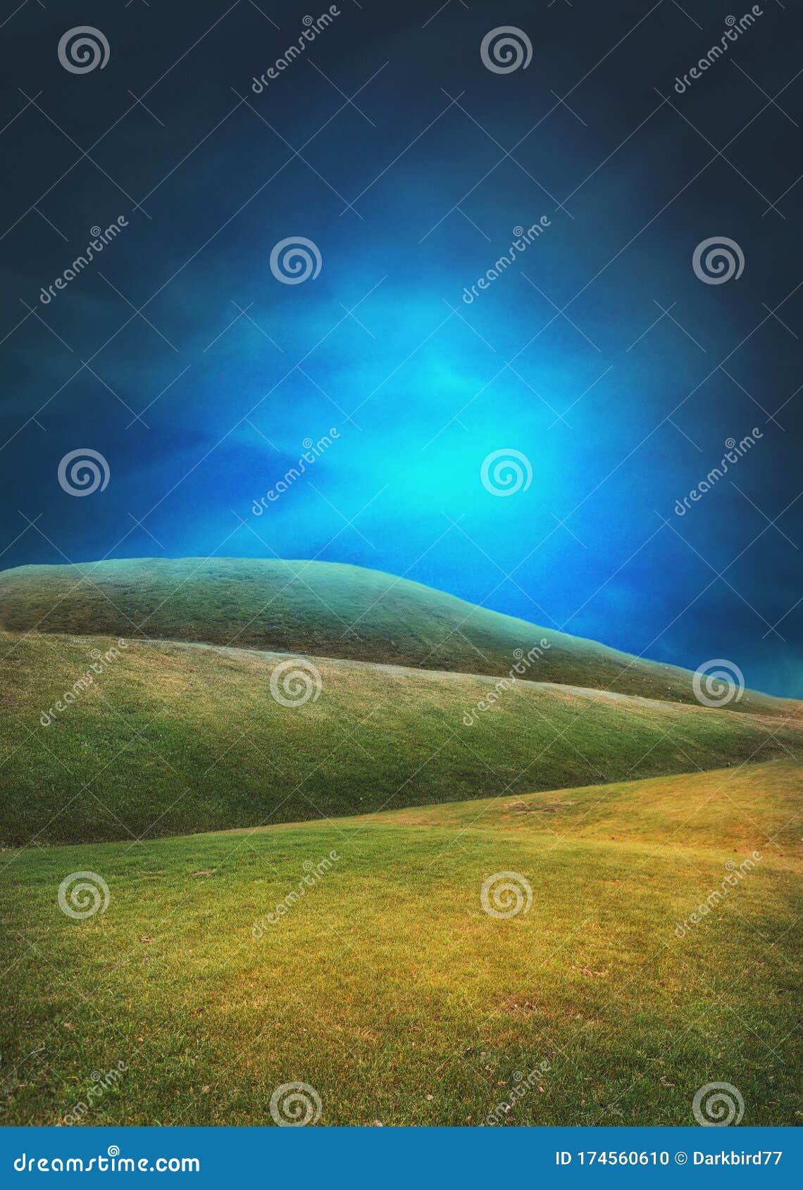Fairy Enchanted Landscape with Blue Bright Sky and Green Meadow Stock ...
