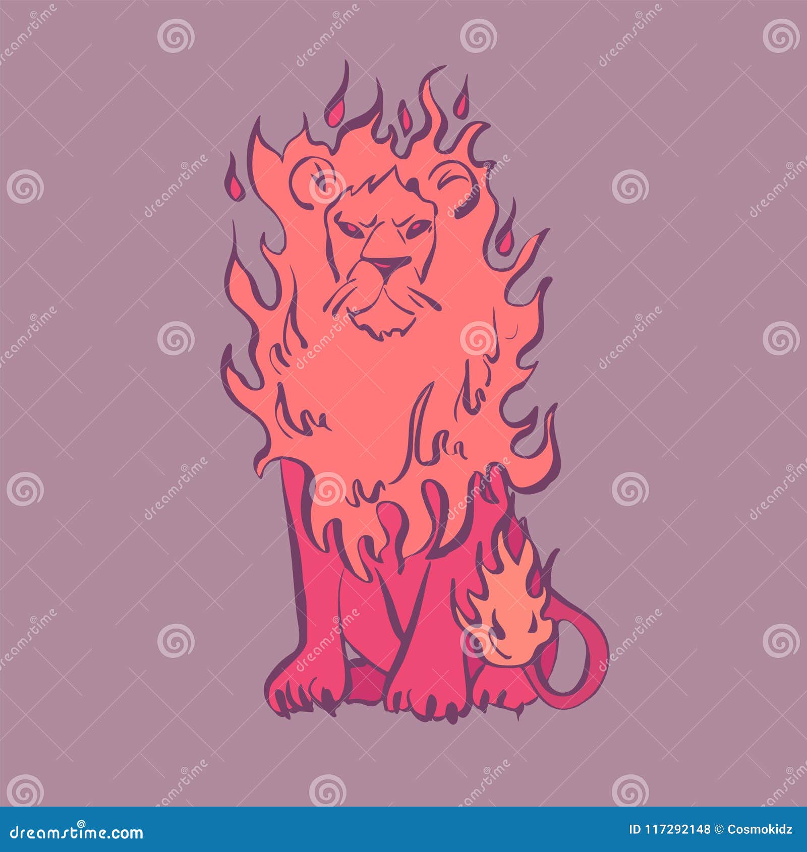 Fairy Fire Lion in Cartoon Style, Front View Vector Illustration Stock ...