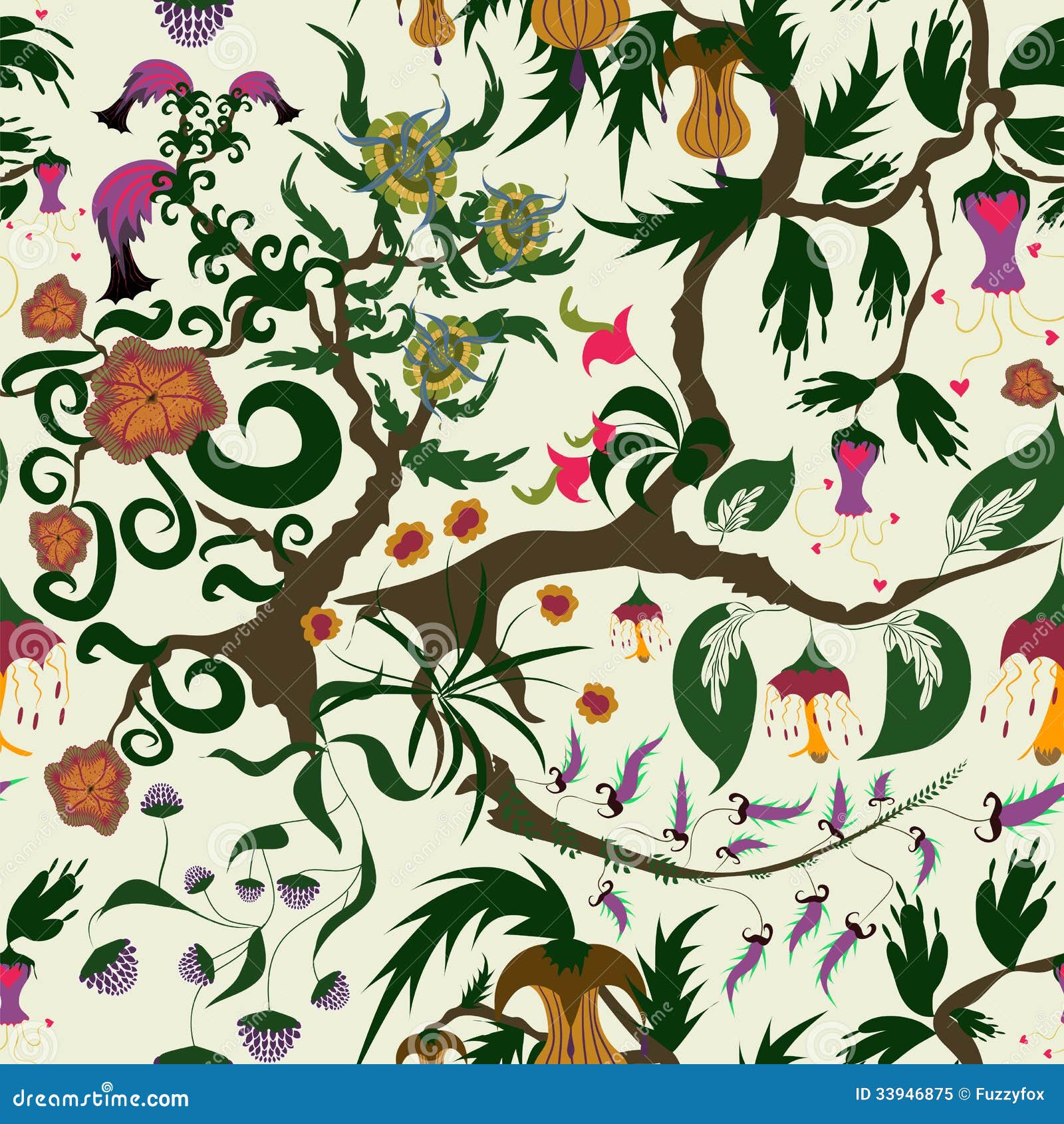 Fairy Floral Seamless Pattern Stock Vector - Illustration of drawing ...