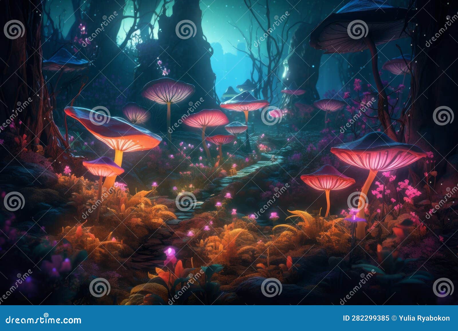 Fairy Forest Glowing. Generate Ai Stock Illustration - Illustration of ...