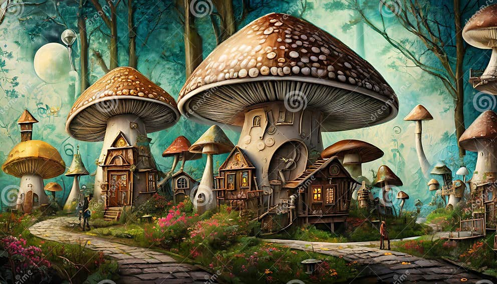 Fairy Forest with a House in the Form of Toadstools Stock Illustration ...