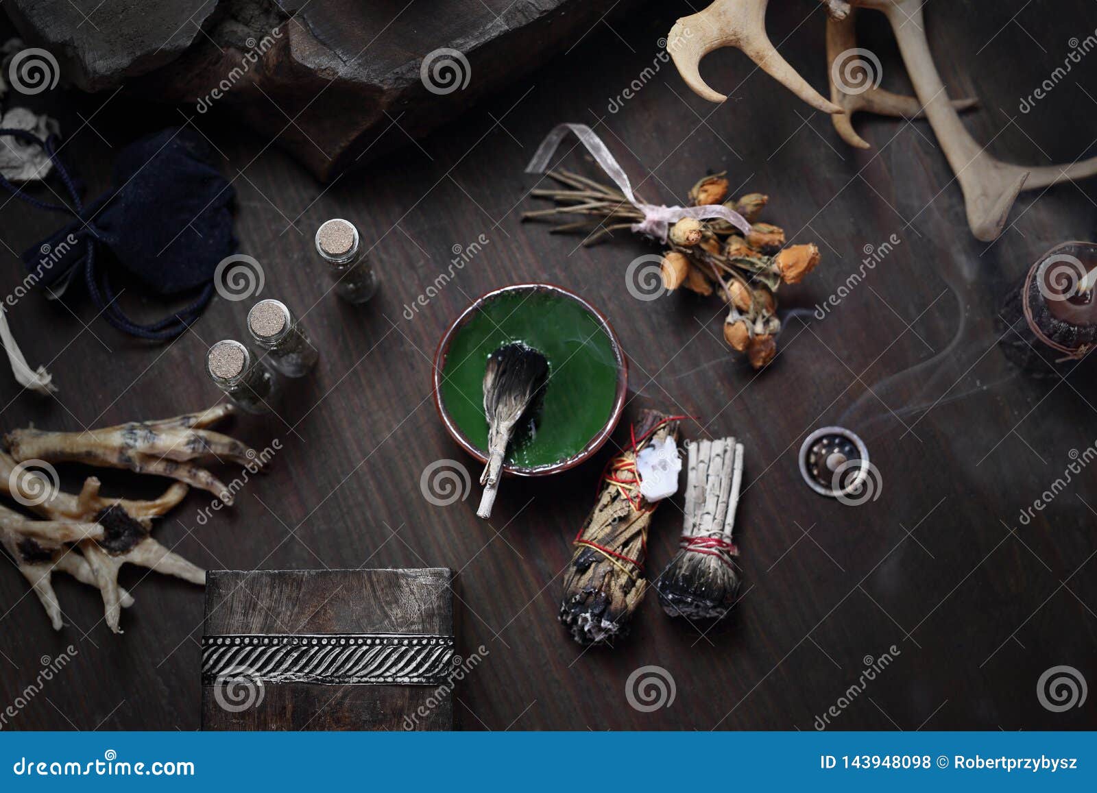 Fairy. Herbal Incense and Mysterious Accessories on the Table. Stock ...