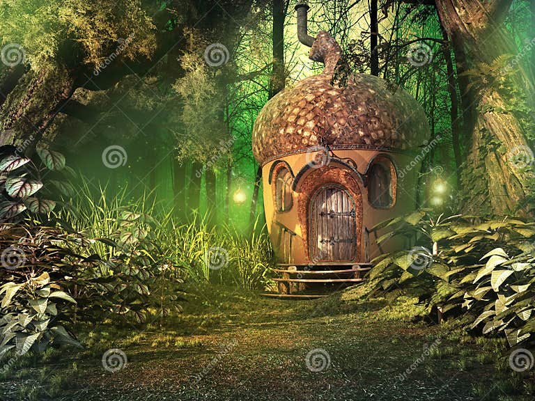 Fairy house in deep forest stock illustration. Illustration of forest ...