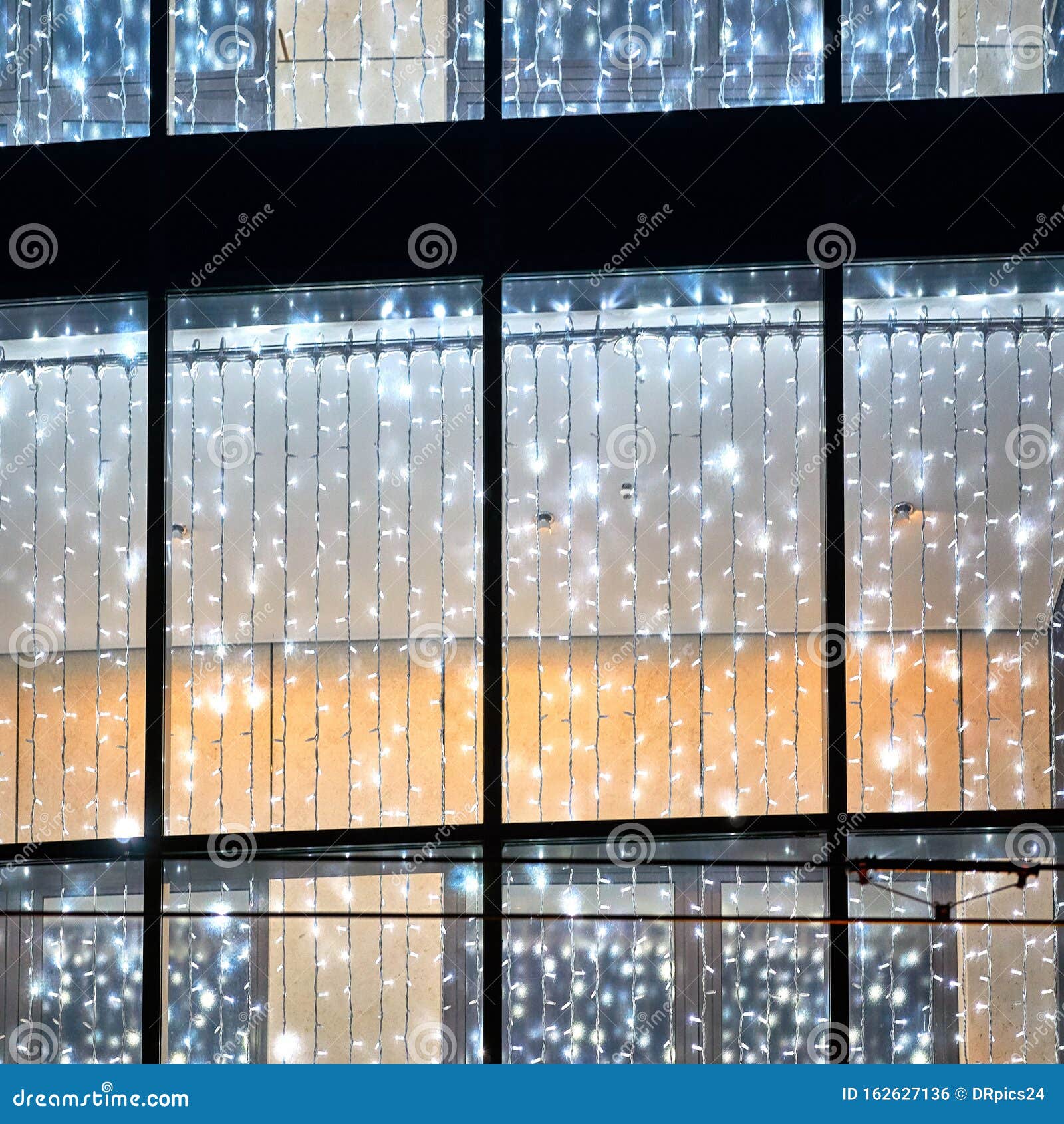 Fairy Lights in a Big Window Stock Photo - Image of presents, pine ...
