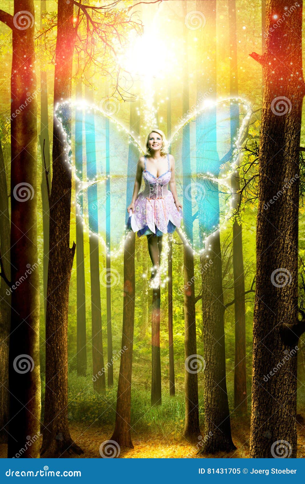 Fairy with Magic in Front of an Enchanted Forest Stock Image - Image of ...