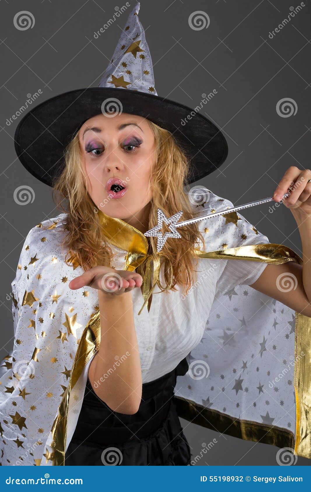 Fairy with Magic Wand at Grey Background Stock Photo - Image of dark ...