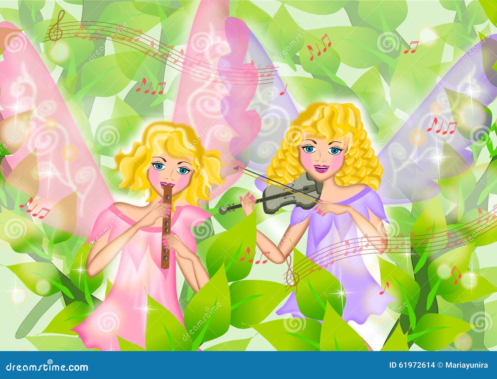 Fairy playing music stock illustration. Illustration of flowers - 61972614