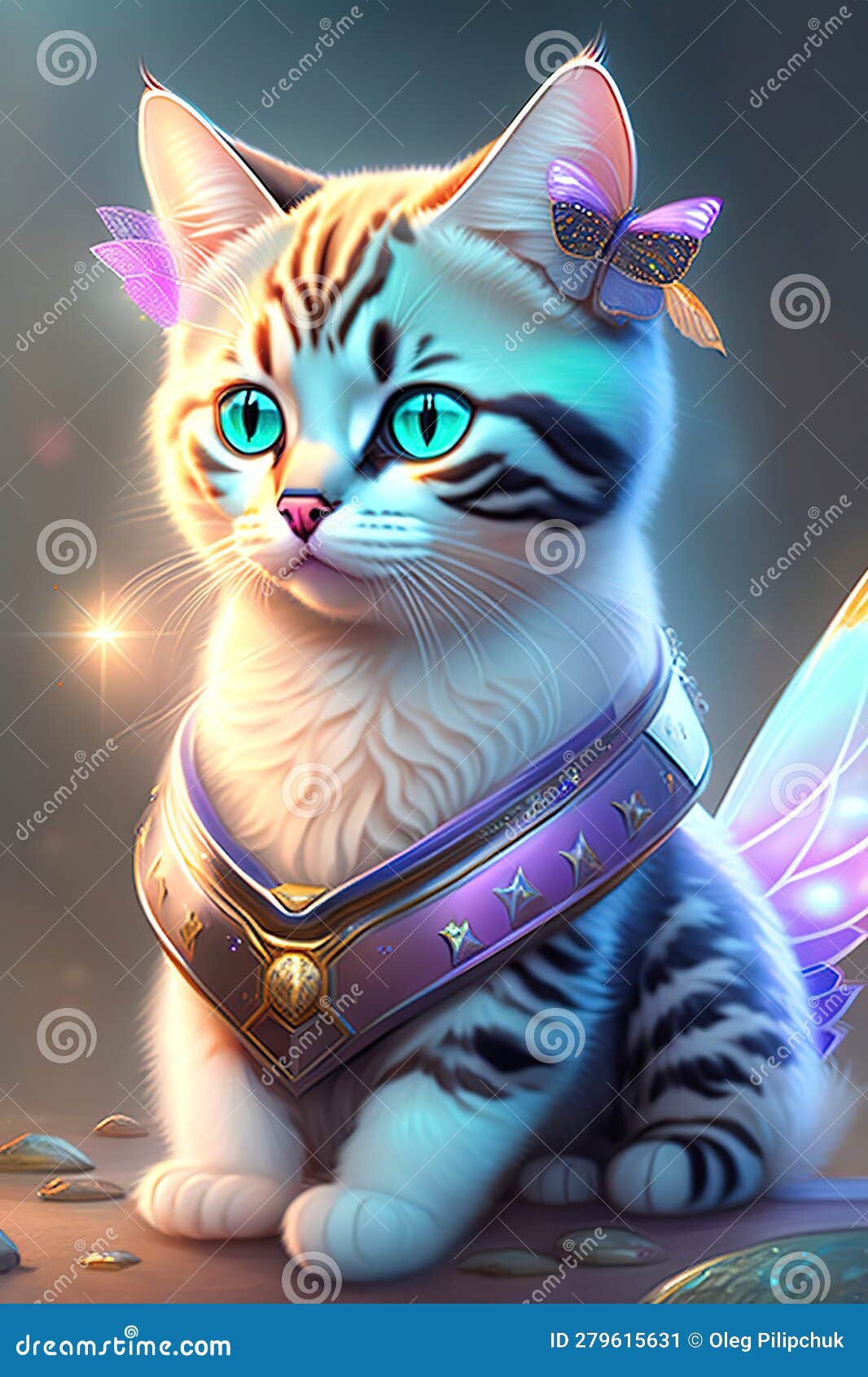 Fairy Princess Cute Cat from the Future.Ai Stock Illustration ...