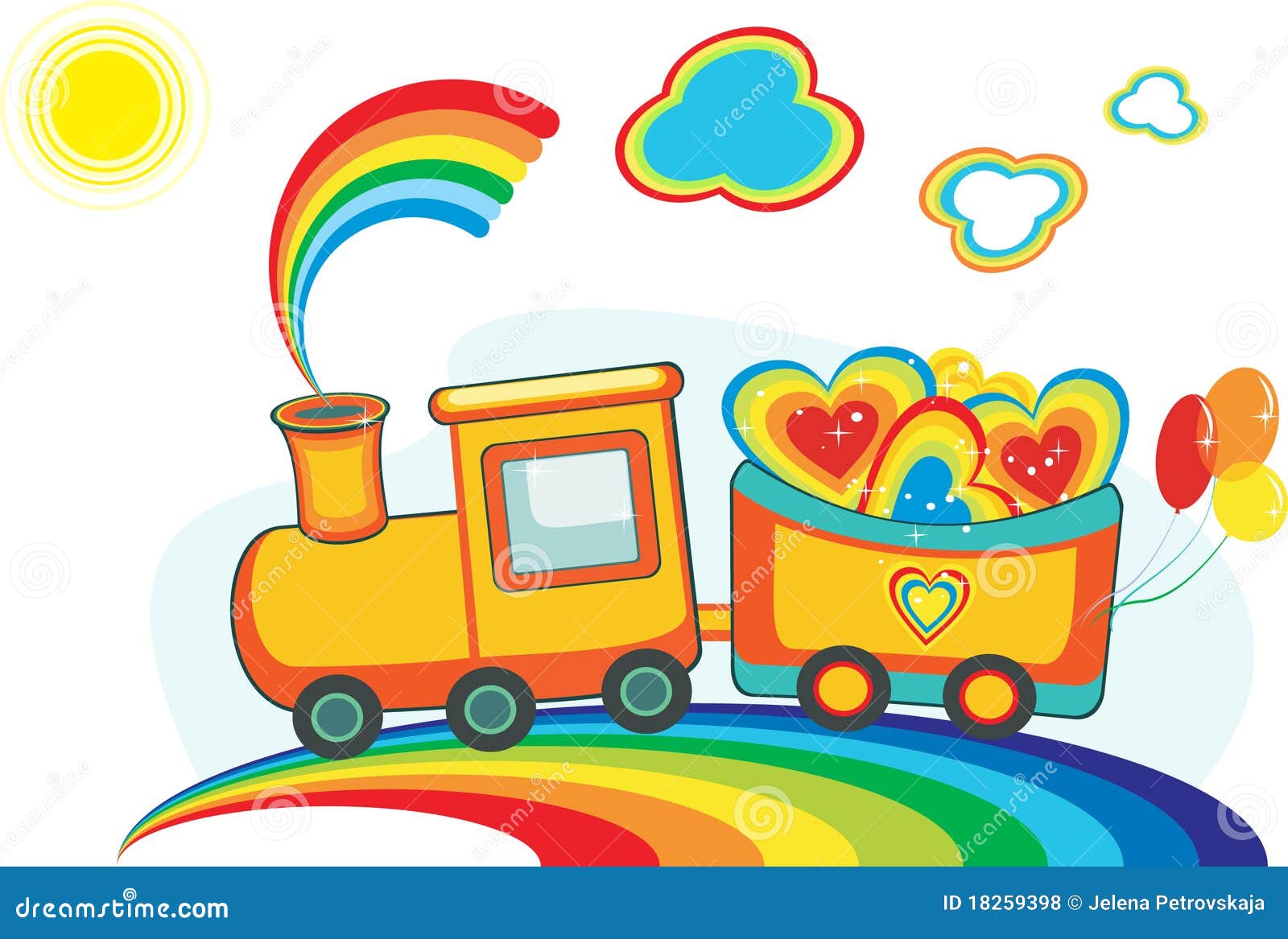 Fairy Rainbow Train with Happy Hearts and Balloons Stock Illustration ...