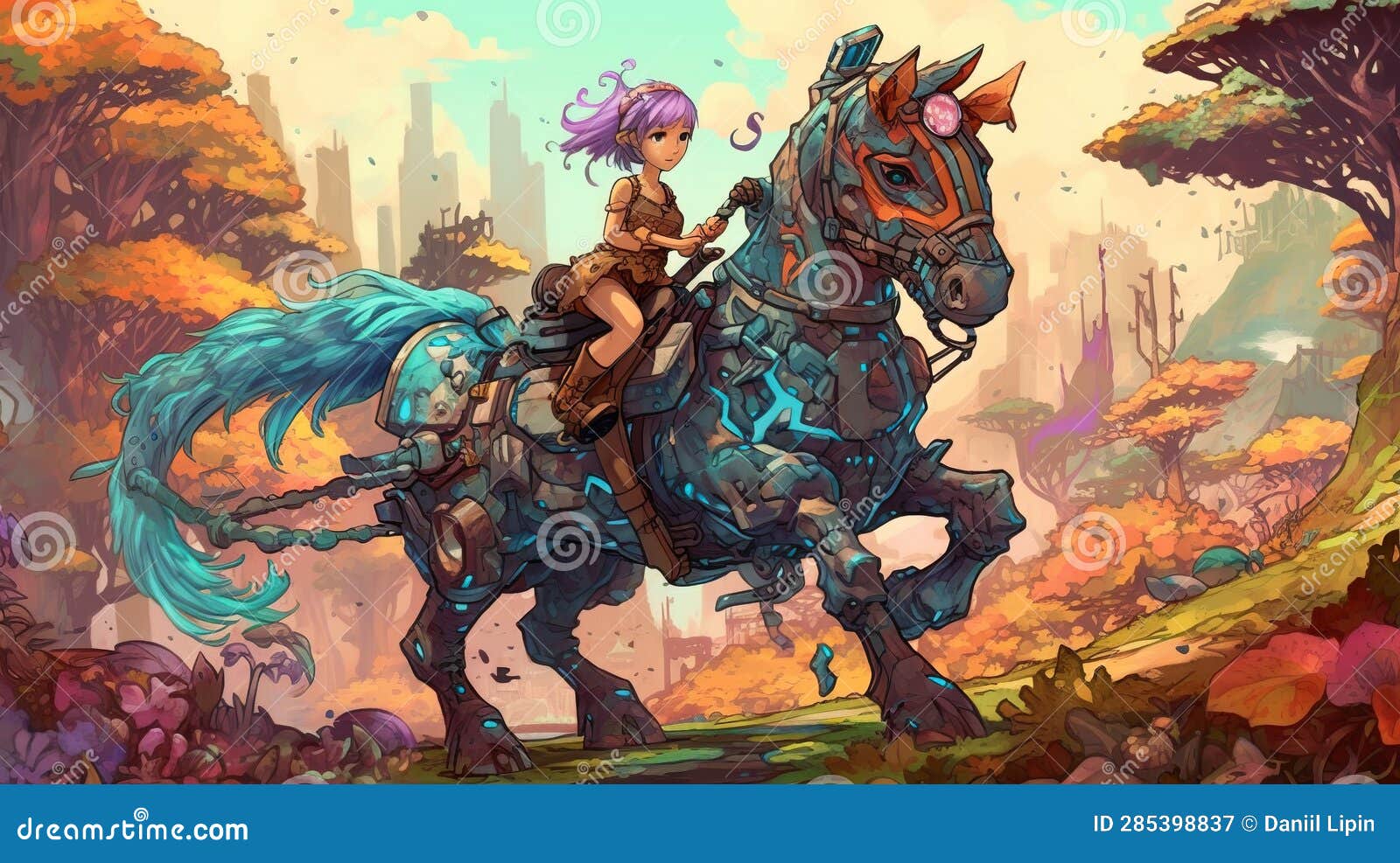 A Fairy Riding a Robot Horse Stock Illustration - Illustration of ...