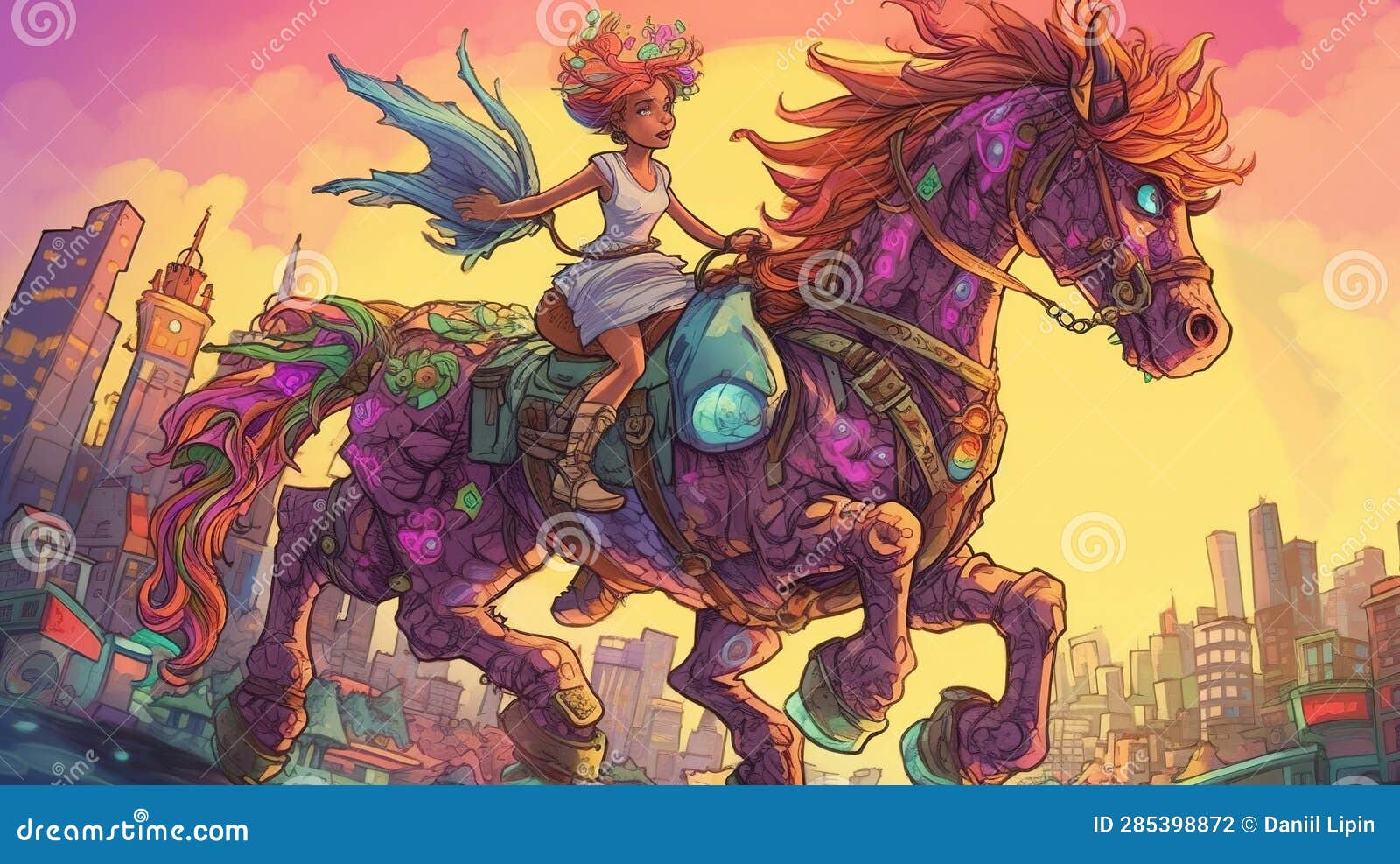 Fairy Riding In Unicorn Colored Cartoon | CartoonDealer.com #248982423