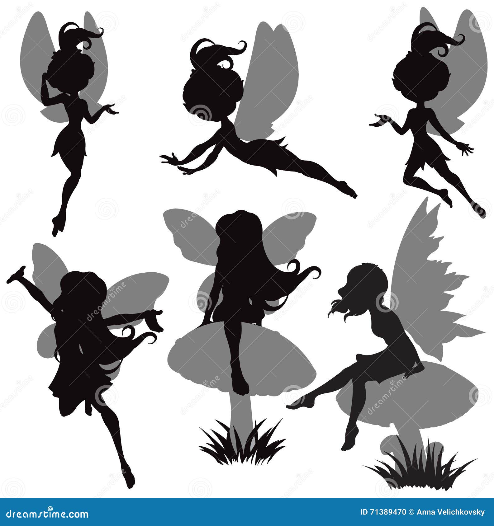 Fairy Silhouette Set stock vector. Illustration of illustrations - 71389470