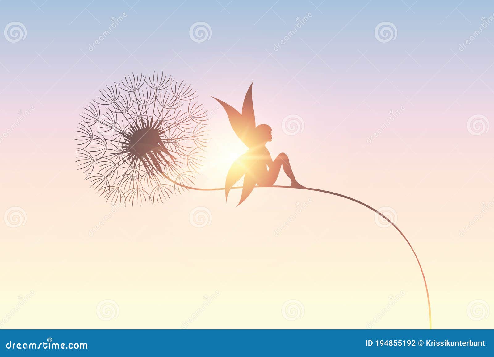 Fairy Sits on a Dandelion Silhouette Stock Vector - Illustration of ...